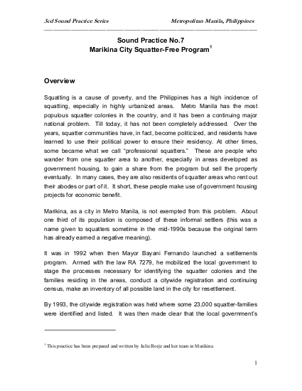 Marikina City Squatter-Free Program | ALNAP