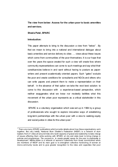 The view from below: Access for the urban poor to basic amenities and ...