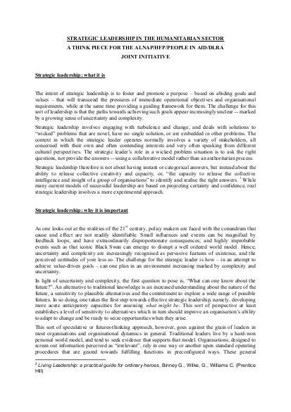 Strategic Leadership in the Humanitarian Sector | ALNAP