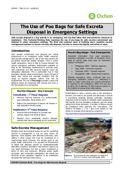 The Use of Poo Bags for Safe Excreta Disposal in Emergency Settings | ALNAP
