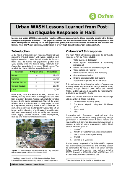 Urban WASH Lessons Learned from Post - Earthquake Response in Haiti | ALNAP