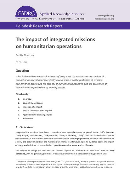 The Impact of Integrated Missions on Humanitarian Operations | ALNAP