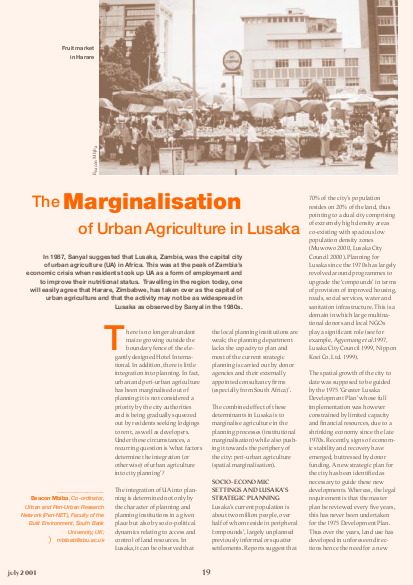 The Marginalisation of Urban Agriculture in Lusaka | ALNAP