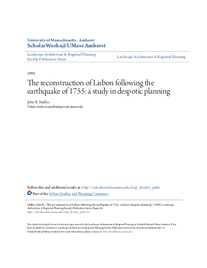 The Reconstruction of Lisbon Following the Earthquake of 1755: A Study ...