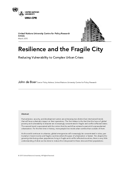 Resilience and the Fragile City Reducing Vulnerability to Complex Urban ...