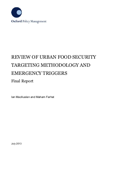 Review of Urban Food Security Targeting Methodology and Emergency ...