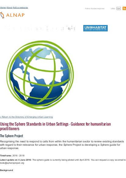Using the Sphere Standards in Urban Settings: Guidance for Humanitarian ...