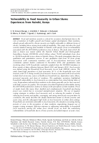 Vulnerability to Food Insecurity in Urban Slums: Experiences from ...